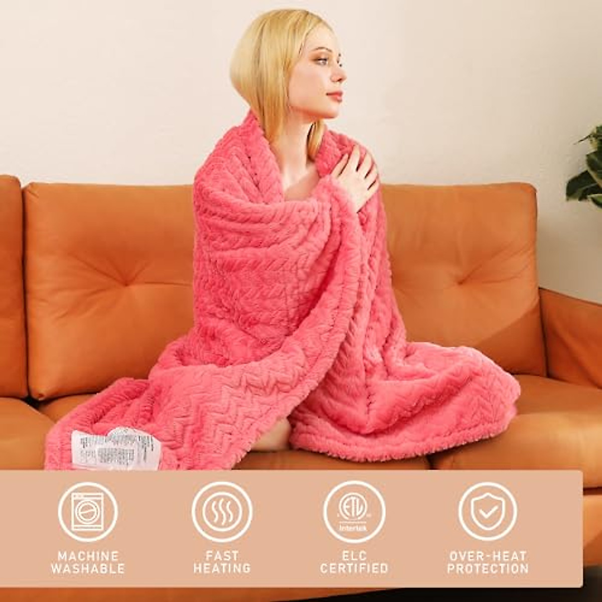 Bilicolor Heated Blanket Electric Throw Luxury Faux Fur Sherpa 50" x 60" Fast Heating Blanket 5 Heating Levels 3 Hours Auto Off with ETL Certificated