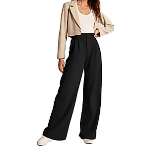 KUNMI Women's Wide Leg Pants Work Business Casual High Waisted Loose Dress Palazzo Flowy Trousers Black