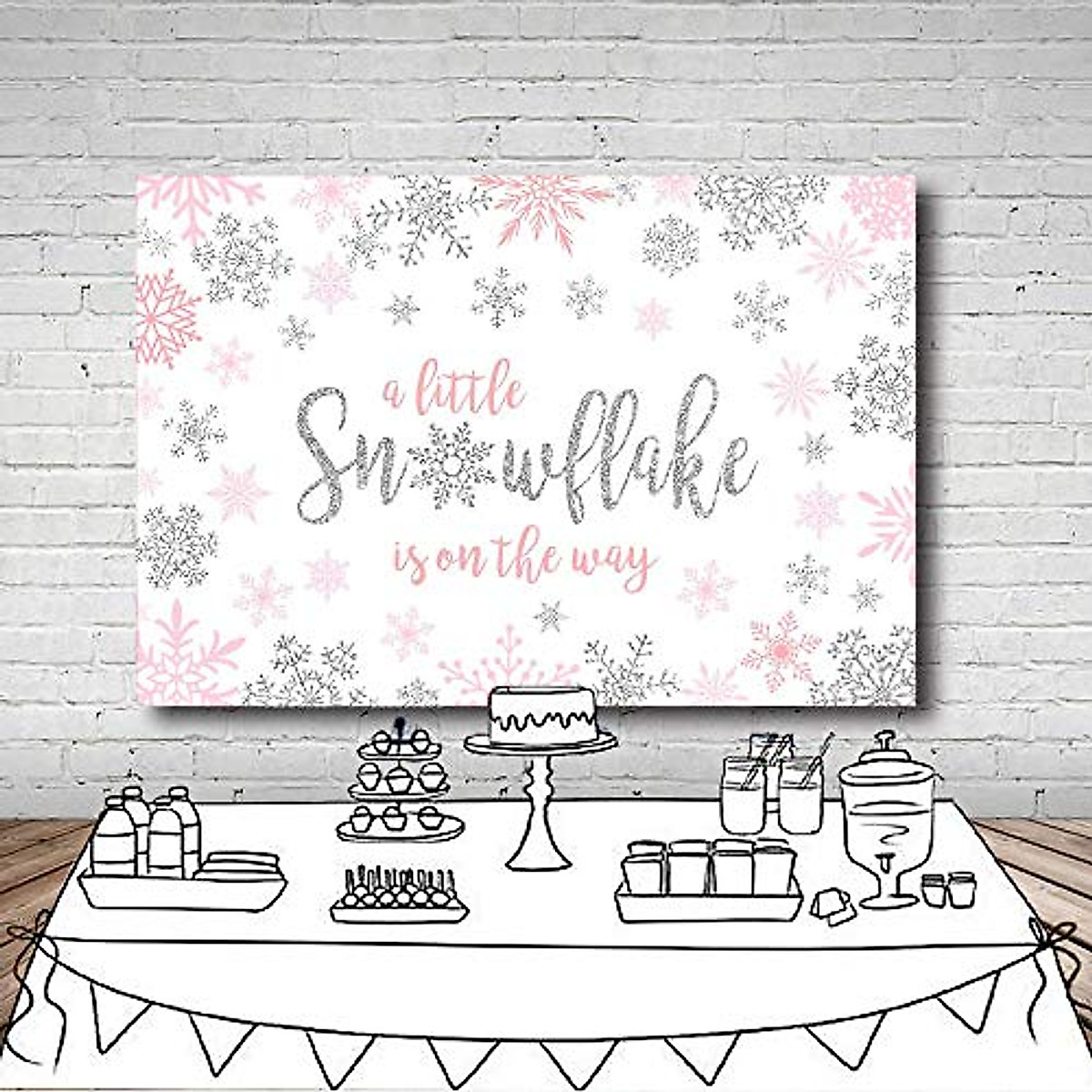 MEHOFOND 8x6ft Winter Snowflake Girl Baby Shower Photo Background Props Pink and Silver Backdrops Party Decoration Winter Wonderland Photo Photo Banner for Dessert Table Supplies