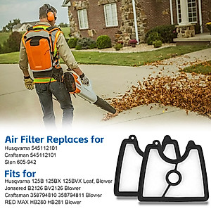 2PC 545112101 Air Filter Part for Husqvarna 125B 125BX 125BVX Leaf Blower Jonsered B2126 BV2126 Blower Craftsman 358794810 358794811 Blower RED MAX HB280 HB281 Blower