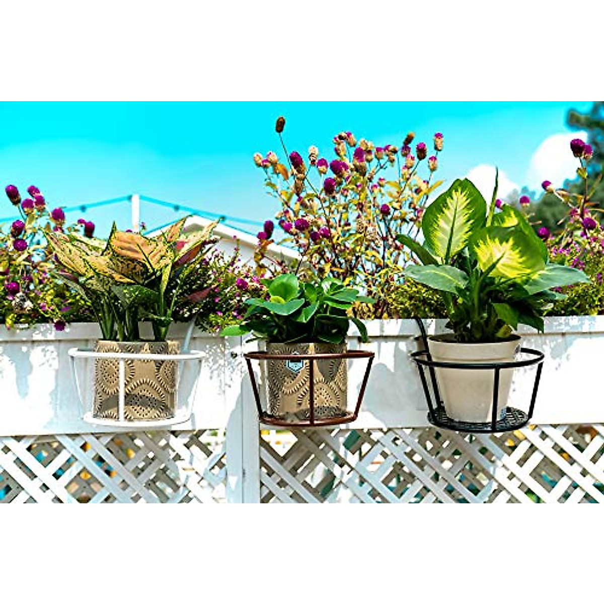 Kingbuy Balcony Rail Planters Hanging Railing Plant Holder Stand Flower Pot Basket for Fence Patio Deck Planter Outside and Indoor, 3 Pack, Black (Removable)