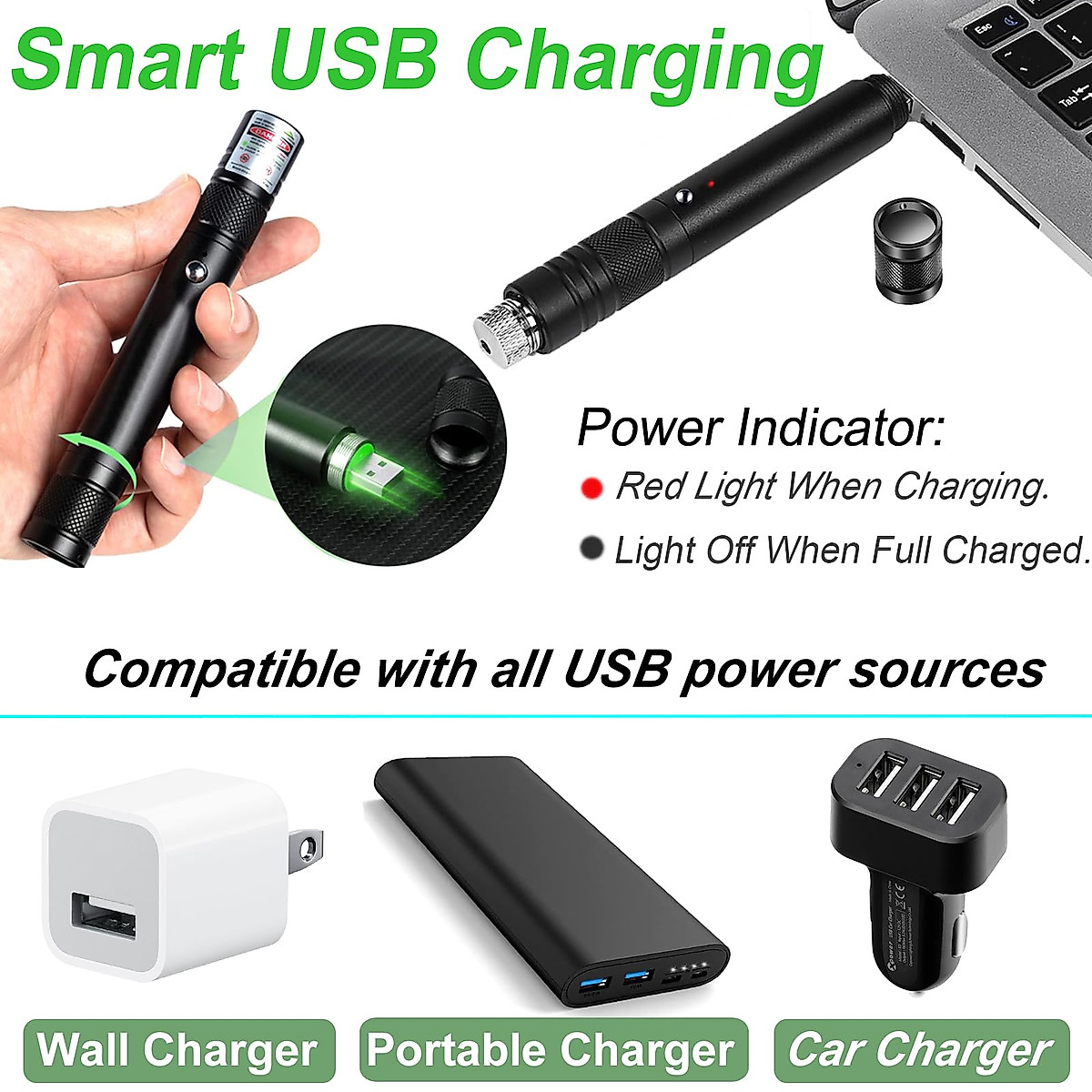 Green Laser Pointer High Power, High Power Laser Pointer Long Range Strong Green Laser Light Pointer USB Rechargeable Lazer Pointer Pen for Presentations Teaching Astronomy Hunting High Laser Pointer