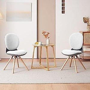 LOVSPATIO Modern Dining Chairs Set of 2, Velvet Shell Upholstered Vanity Chairs with Round seat & Wood Legs for Dining Room, Kitchen, Living Room (White)
