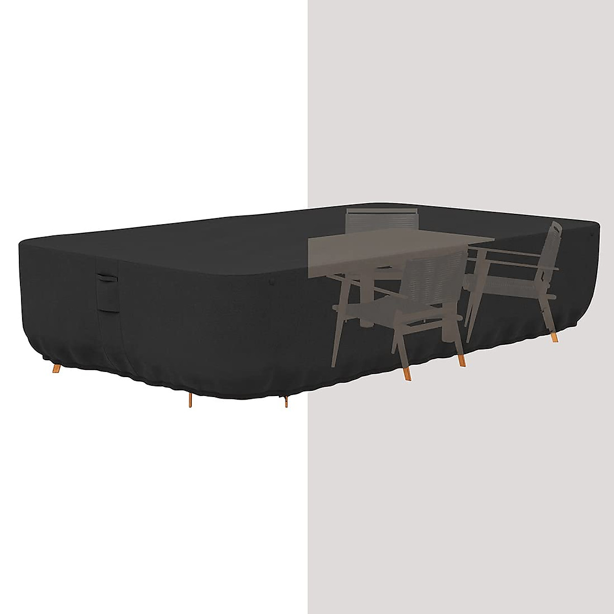 Tuyeho Patio Furniture Set Cover 124 x 84 x 28 inch, Durable Heavy Duty Oxford Fabric Outdoor Dining Set Cover, Waterproof & Weather Resistant, for Your Outdoor Rectangular Table and Chairs (Black)