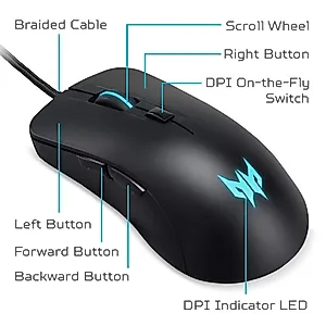 Acer Predator Cestus 310 Gaming Mouse: 4200 On-The-Fly DPI - Breathing Backlit - 6 Button Design - Pixart 3519 Sensor - Black (PMW910)