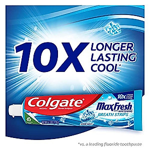 Colgate Max Fresh with Whitening Toothpaste with Mini Breath Strips, Cool Mint Toothpaste for Bad Breath, 6.3 Oz Tube. 3 Pack