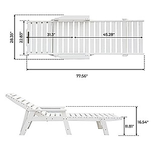 Laurel Canyon Outdoor Chaise Lounge HDPE Recycled Plastic Lounge Chair Patio Lounger Recliner with 5-Position Adjustable Backrest for Patio, Pool, and Deck, White