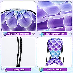 Silkfly 12 Pcs Mermaid Party Favor Bags Bulk Mermaid Drawstring Backpack Gift Cloth Bags Purple Blue Gradient Mermaid Beach Bag for Girls Kid Gift Party Baby Shower Birthday Supply