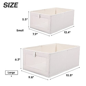 LaMorée Fabric Storage Bin Box Rectangular Cotton Linen Storage Basket Cube with Thick PP Board Clear Mesh Window Foldable Decorative Nursery Home Office Organizer Container – Beige, Large