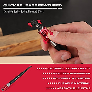 Magnetic Screwdriver Bit Holder Set: 1-Piece 1/4 Inch Hex Shank Quick Release Extension Adapter | Super Straight Durable CR-V Steel | Universal Fit for Impact Driver Bits | 6" Long