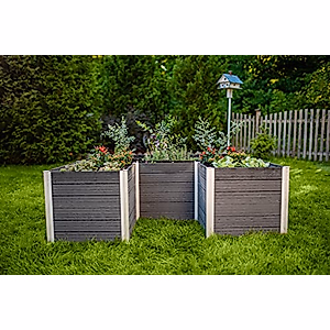 Vita Urbana 6 Foot x 6 Foot Embossed Vinyl Keyhole Garden with Composting Basket, Slate Grey, Gray, Woodgrain, PVC, BPA and Pthalate Free, VT17607