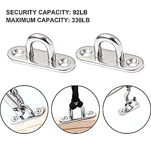 15 Pack 1.8 inch Stainless Steel Ceiling Hook Pad Eye Plate M5 Oblong Pad Eye Marine Hardware Staple Hook Loop Wall Mount Hanger Hook with 30 PCS Screws