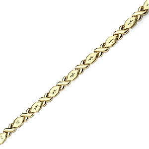 Floreo 10k Yellow Gold Stampato Xoxo X & O Hugs Kisses Chain Bracelet for Women and Girls, 7 Inch