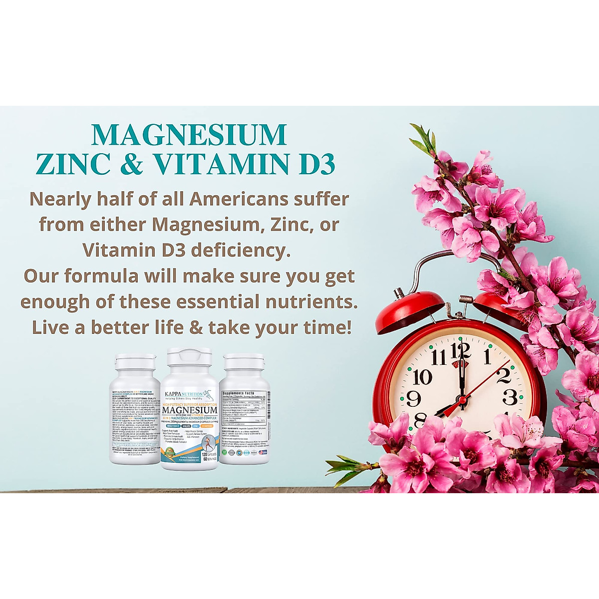 (120 Capsules), Glycinate, Bisglycinate, Malate, Zinc, Vitamin D3 for Brain, Sleep, Cramps, Headaches, Energy, Bones, Immune, Providing 280mg Elemental Magnesium, from KAPPA NUTRITION