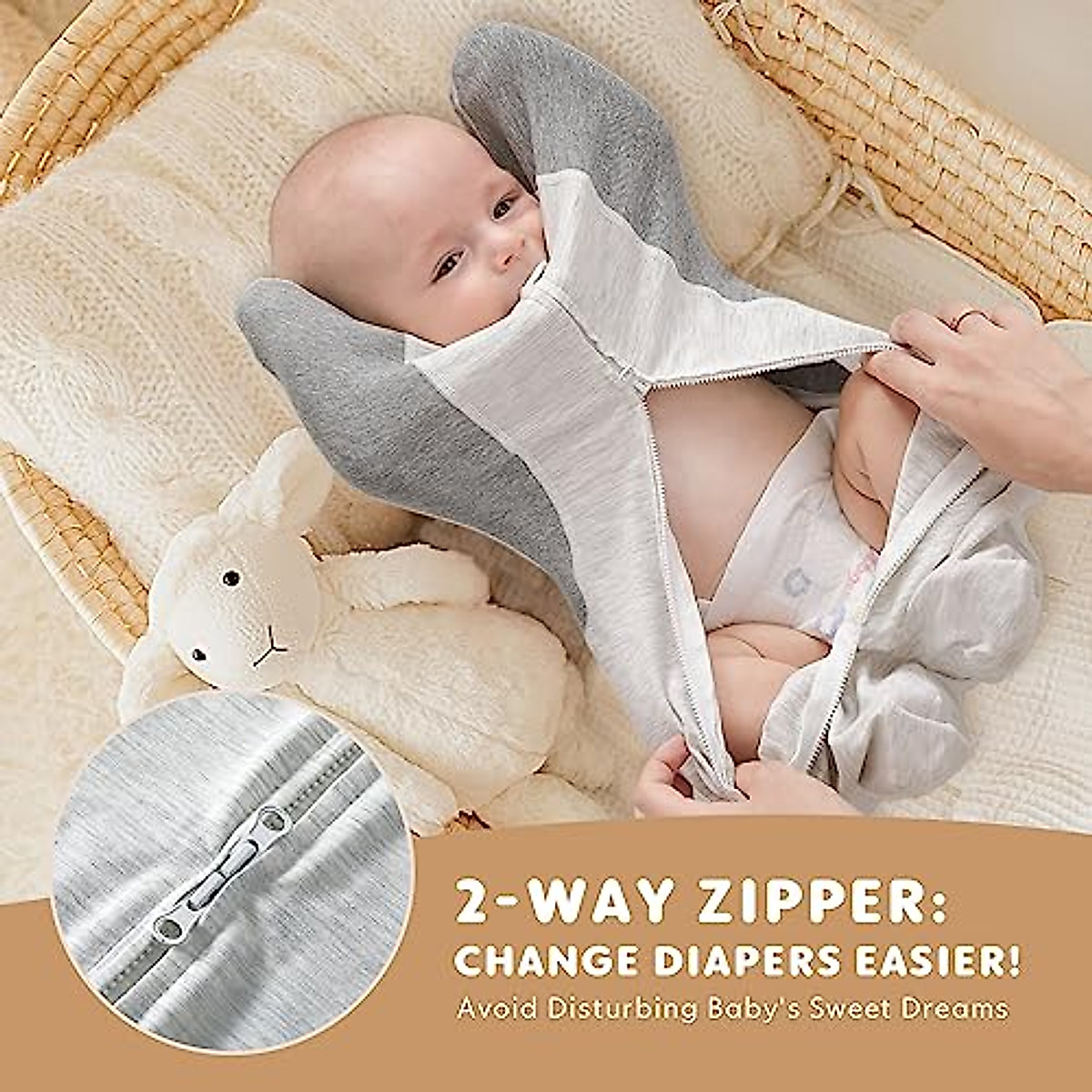 GROWNSY Baby Swaddle for Newborns, Moisture-Wicking Fabric for Better Sleep, Infant Swaddles Blanket, Sleep Sack 0-3 Month, Cotton, Newborn Essentials, Promotes Healthy Hip Development, Gray, 1.0 TOG