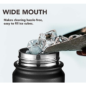 Mininoo 24 oz Insulated Water Bottle with Straw, Stainless Steel Double Wall Vacuum Thermos with Straw Lid & Chug Lid, Leak Proof, BPA Free, Keep Cold for 24H & Hot for 12H(Black)