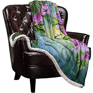 Comfort Her Zon Sherpa Fleece Throw Blanket 49 x 59 Inches Spring Hummingbird Bird Flower Fuzzy Soft Flannel Blanket Reversible Ultra Luxurious Plush Blanket for Bed Couch Sofa- Pink Floral Animal