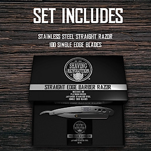 Straight Edge Barber Razor for Close Shaving - Professional Straight Blade Razor for Men with 100 Single Edge Blades- Mens Straight Razor Kit
