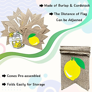 VILIFEVER Burlap Lemonade Banner for Lemonade Stand Decorations, Lemon Garland Summer Lemon Party Decorations Lemonade Themed Bridal Shower Birthday Party Supplies Lemon Decor