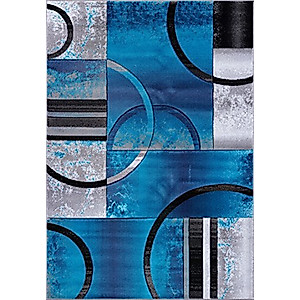 Ladole Rugs Adonis Collection Geometric Circles Area Rug - Room Decor Amazing Soft Carpet for Living Room, Bedroom, and Kitchen - Turquoise and Multicolor, 5x8 (5'3" x 7'6", 160cm x 230cm)