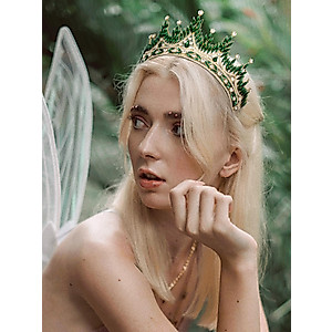 SWEETV Tiaras and Crowns for Women, Wedding Tiara for Bride, Rhinestone Queen Crown, Crystal Costume Hair Accessories for Birthday Prom Quinceanera Celebration,Green