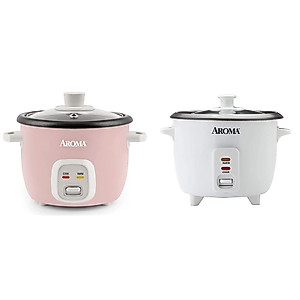 Aroma Housewares 4-Cups (Cooked) / 1Qt. Rice & Grain Cooker (ARC-302NGP), Pink & Aroma 6-cup (cooked) 1.5 Qt. One Touch Rice Cooker, White (ARC-363NG), 6 cup cooked/ 3 cup uncook/ 1.5 Qt.