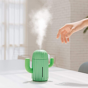 YINGJEE Mini Humidifier Single Room Humidifiers with Night Light Portable Cactus Air humidifier for for Yoga, Office, spa, Bedroom，Baby Room，Silica Gel Diffuser for tap Water only(Green)