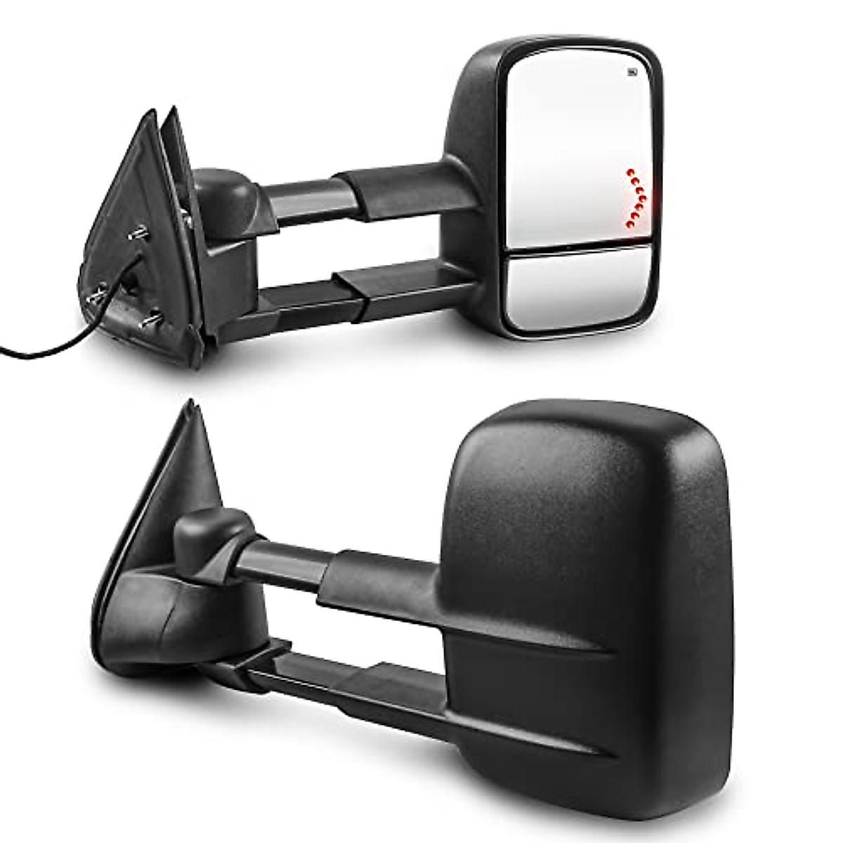 MOSTPLUS Power Heated Towing Mirrors Compatible for 2003-2006 Chevy Silverado Suburban Tahoe GMC Serria Yukon with Arrow Signal Light, Manul Telescoping (Set of 2) (Black)
