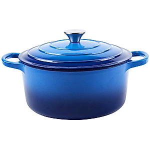 6 Quart Enameled Cast Iron Dutch Oven with Lid - Big Dual Handles - Oven Safe up to 500°F - Classic Round Pot for Versatile Cooking Blue