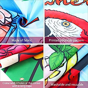 It's 5 O'clock Somewhere Backdrop Parrot Pattern Summer Tropical Sea Beach Photo Booth Backdrop Background Banner for Summer Tropical Luau Hawaiian Aloha Party Decoration Supplies, 71 x 43 Inch