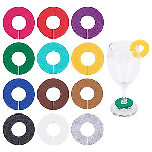 BENECREAT 60Pcs 12 Colors Flat Round Felt Wine Glass Charms, 1.38" Wine Identification Markers for Stem Glasses Wine Tasting Party, Festival Party, 5Pcs/Color, 3mm Thick