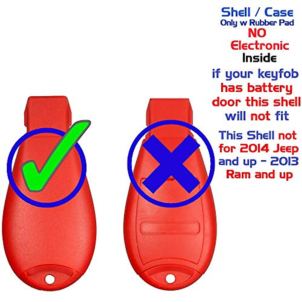 1 New Red Keyless Entry 5 Buttons Remote Start Car Key Fob Fobik Shell / CASE IYZC01C M3N5WY783X for Commander and Grand Cherokee - (No Electronics or Chip Inside)
