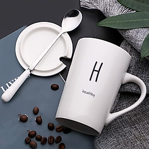 fiveg Alphabet Ceramic Water Cup Mug Mug with Lid Spoon Couple Cup Coffee Milk Mug