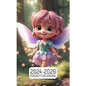 Pocket Calendar 2024-2026: Two-Year Monthly Planner for Purse , 36 Months from January 2024 to December 2026 | Miniature fairy | Smiling | Anime style