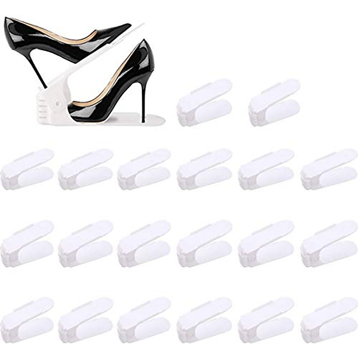 RISETEX Shoe Slots Organizer 20 Pack- Shoe Stacker - Increase Space by 200%,4 Levels Adjustable Double Layer Stackable Shoe Rack,Storage Shoe Organizer Holder for Closet Organization