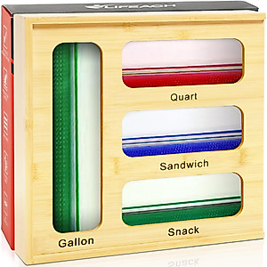 Bamboo ziplock bag storage organizer for kitchen drawer, plastic bag holder, kitchen drawer organizer, drawer oganizer, compatible with veriety of bags as snack, sandwich, gallon,quart size bags