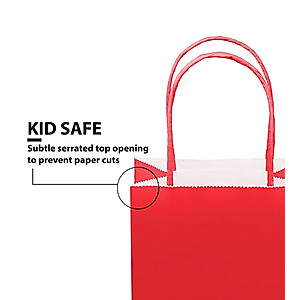 Dsquare 24ct Food Safe Premium Paper & Ink Color Kraft Bag with Handle 8.5 x 5.25 in - Party Favor Gift Bags with Handle, Color Goody Bag, Paper DIY Bag, Environmentally Safe (Small, Red)