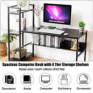 Tangkula 59-Inch Computer Desk with Bookshelf, Home Office Desk with Storage Bookshelf, Metal Frame & Adjustable Foot Pads, Space Saving Computer Workstation Study Writing Desk