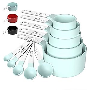 TILUCK Measuring Cups & Spoons Set, Stackable Cups and Spoons, Nesting Measure Cups with Stainless Steel Handle, Kitchen Gadgets for Cooking & Baking (5+5, green)