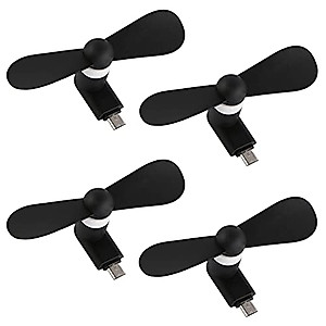 Personal Mini Fan for Android Cellphones - 4 Pack Portable Cell Phone Fan Small Pocket Travel Fans for Type C USB C Port Android Mobile Phones, Plug and Play, Fast Cooling Summer Gadgets (Black)