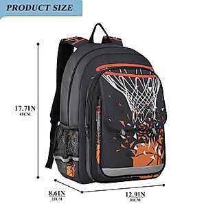 Glaphy Basketball Sports School Backpack Lightweight Laptop Backpack Student Travel Daypack with Reflective Stripes