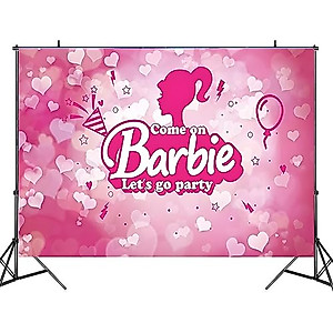 Girls Party Decoration Supplies Photography Backdrop Barbie Theme Birthday Photo Background Cake Table Decoration Banner Props Vinyl 7x5ft