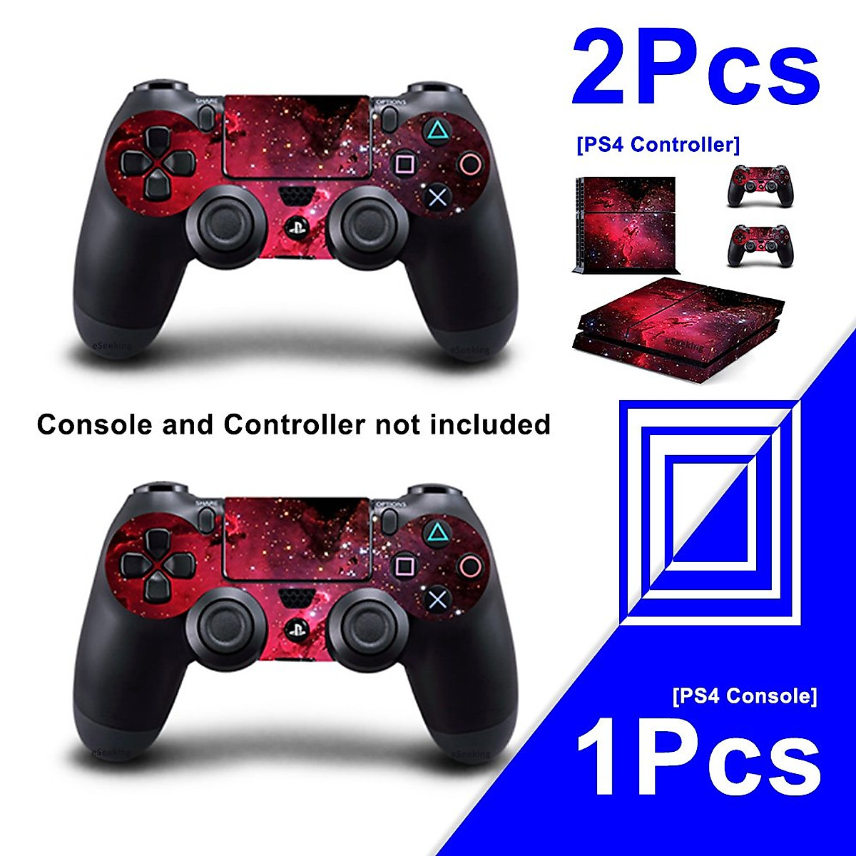 eSeeking Whole Body Vinyl Skin Sticker Decal Cover for PS4 Console and 2PCS Controllers Skins Wine red Nebula