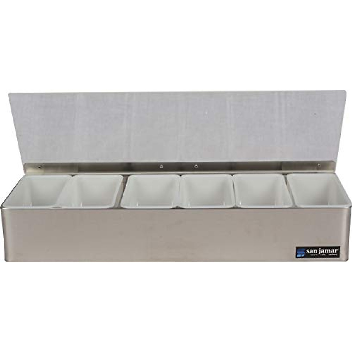 San Jamar Garnish Trays with Hinged Lid for Kitchen, Bar, And Restaurants, Stainless Steel, 18.5 X 6.5 X 4 Inches, Silver