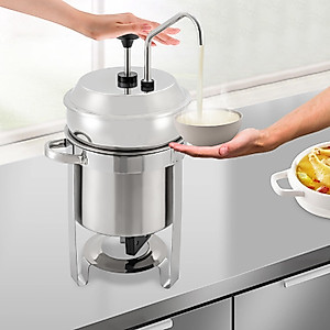 BANLICALI 7L Soup Chafer, 400W Stainless Steel Soup Pot with Electric Heating Plate and Pump, Round Soup Chafer for Catering Parties Events Wedding Silver Adjustable Temperature 50-85℃