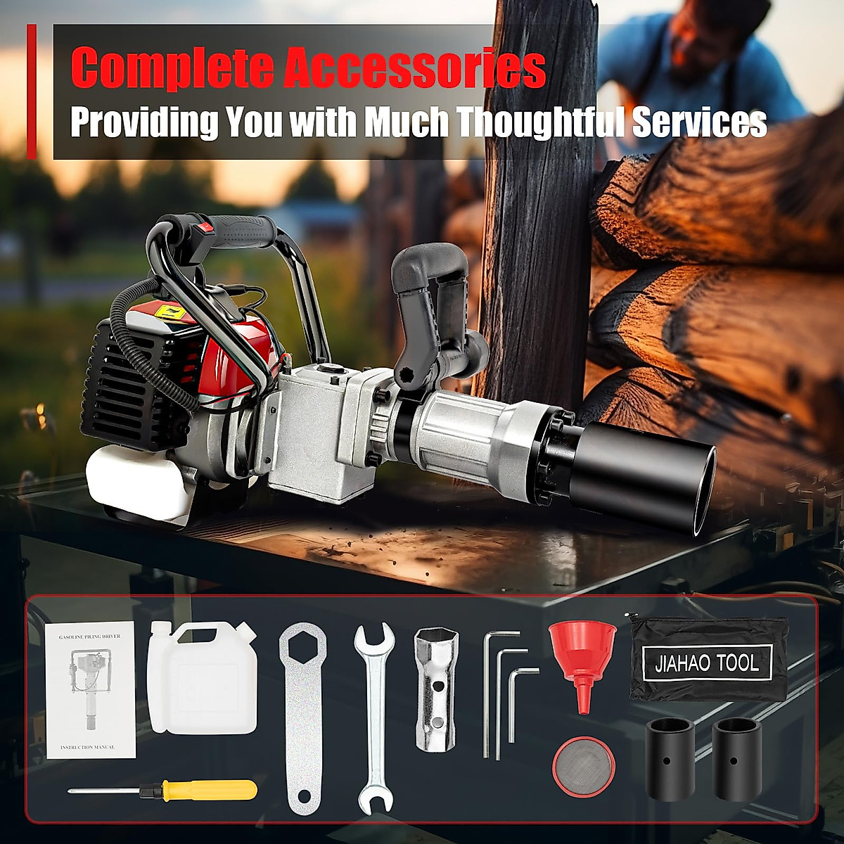 Gas T Post Driver 2 Stroke 32.7CC Pile Driver Hammer Gas Powered Fence T-Post Driver Hammer Drills Portable Air Cooling Single Cylinder Gasoline Petrol Garden Fencing Tool 900W (32.7cc)