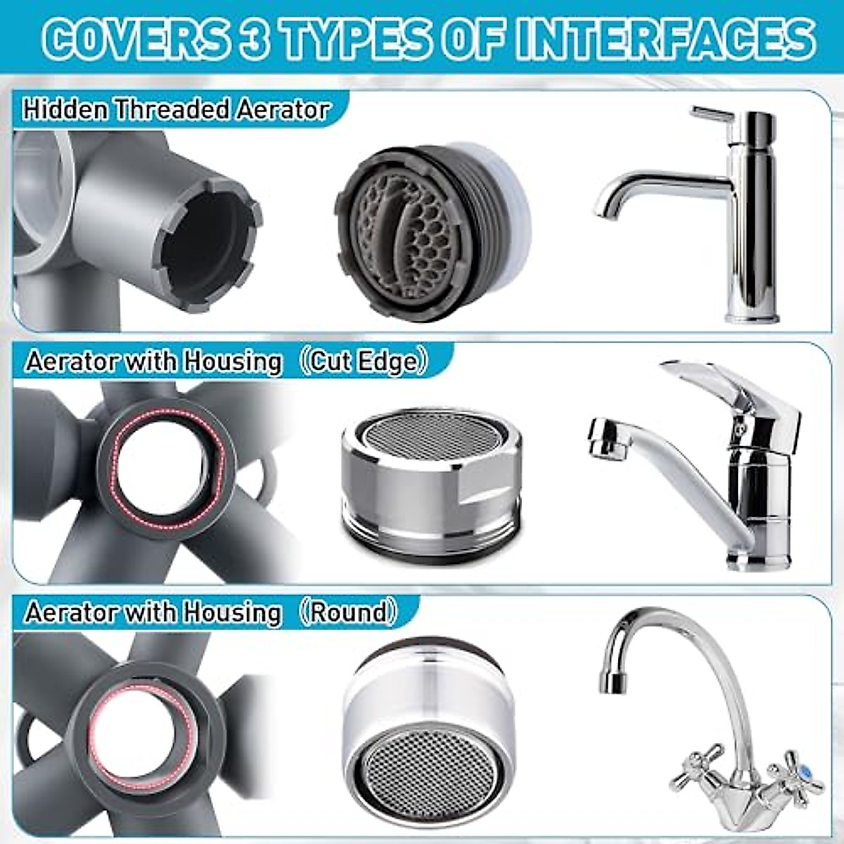 Enhon 10 in 1 Faucet Aerator Removal Tool Faucet Aerator Key for Hidden Threaded Aerator/Aerator with Housing (Cut Edge&Round) Aerator Tool with Size M16.5/M18.5/M21.5/M22/M24/M28 Aeration Tool