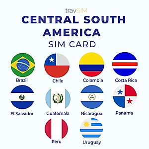 travSIM Central South America SIM Card for Valid 30 Days | 12GB Mobile Data | Colombia Brazil Nicaragua Panama Costa Rica Peru El Salvador Chile Guatemala Uruguay SIM Card