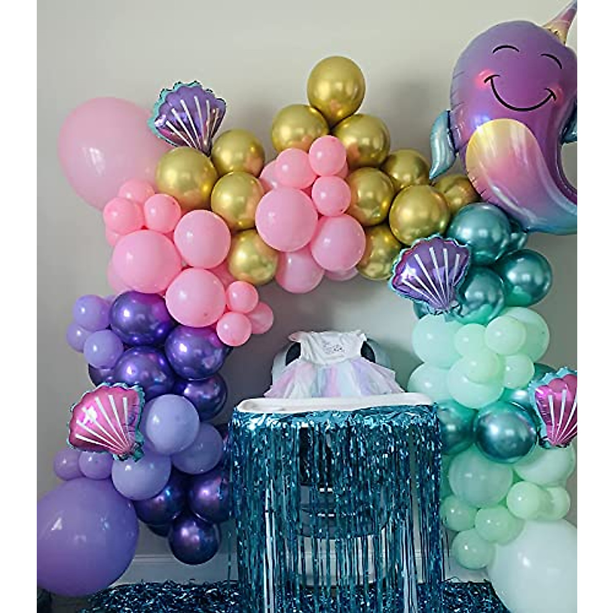 GIHOO 150pcs Mermaid Tail Balloon Garland Arch Kit, Mermaid Theme Girl Birthday Party Decorations Under the Sea Mermaid Balloons Baby Shower Party Supplies