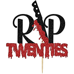 Black Glitter Rip Twenties Cake Topper, Funeral For My Youth/Talk Thirty to Me, Funny 30th Birthday Party Decorations for Women Men